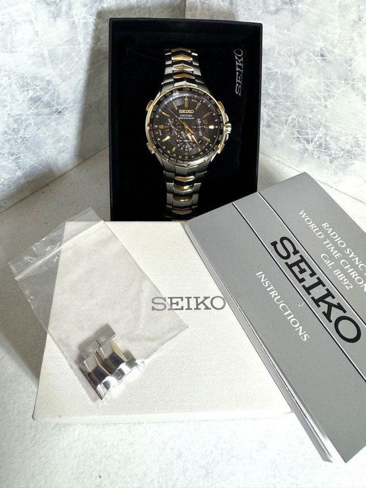 Seiko Coutura 8B92-0AL0 Chronograph Black Gold St.Steel Round Solar ...