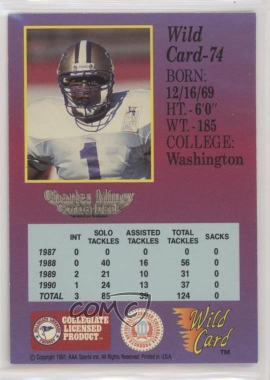 1991 Wild Card Draft 10 Stripe Charles Mincy #74 | eBay