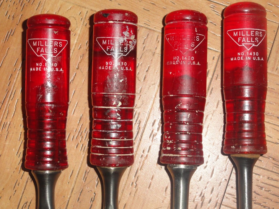 Vintage 7 Piece Miller Falls No.1430 Chisels Red Handles | eBay