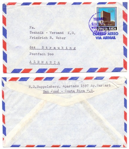 103003 - Costa Rica - Airmail Receipt - San Jose 1975 to Straubing | eBay