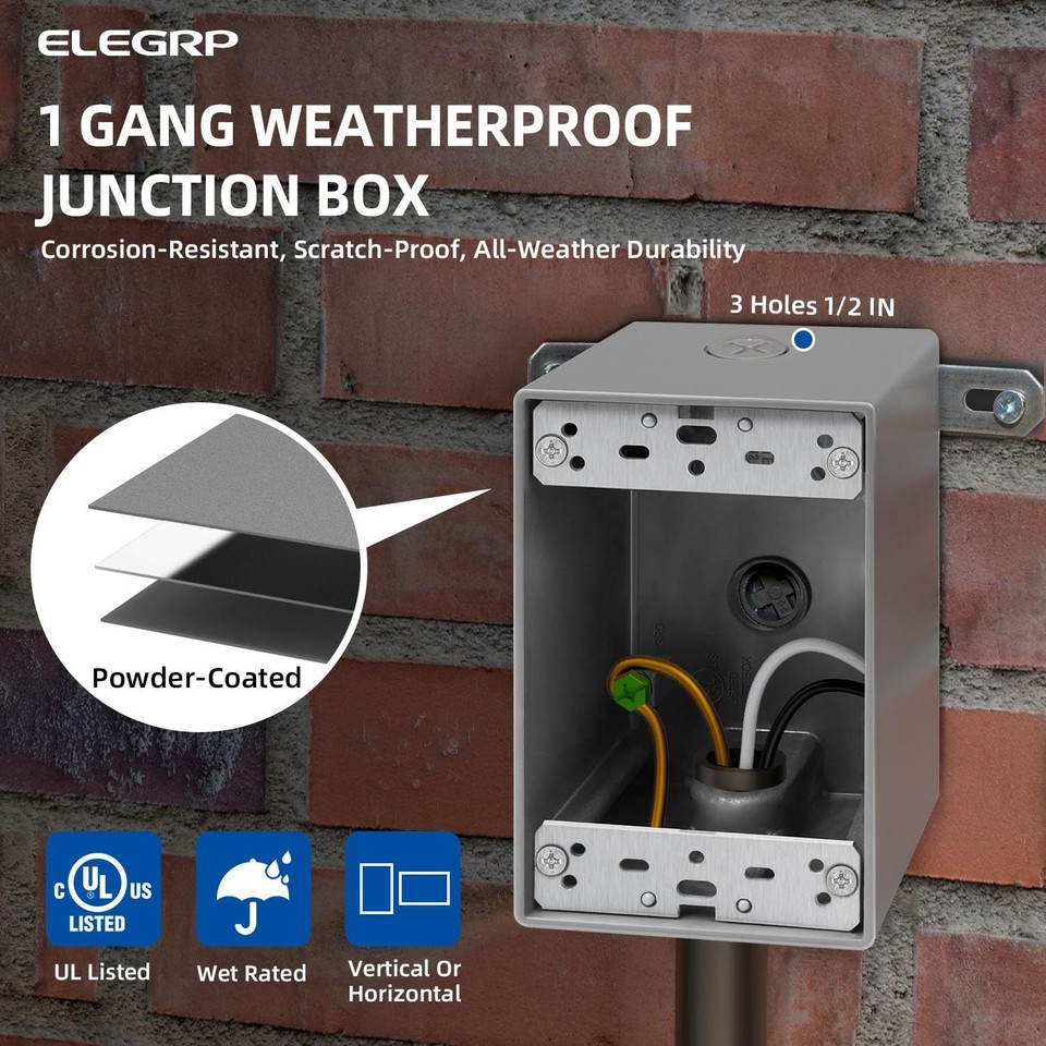 Outdoor GFCI Outlet Kit, with Weatherproof Cover and Box, 1 Gang, 15 ...