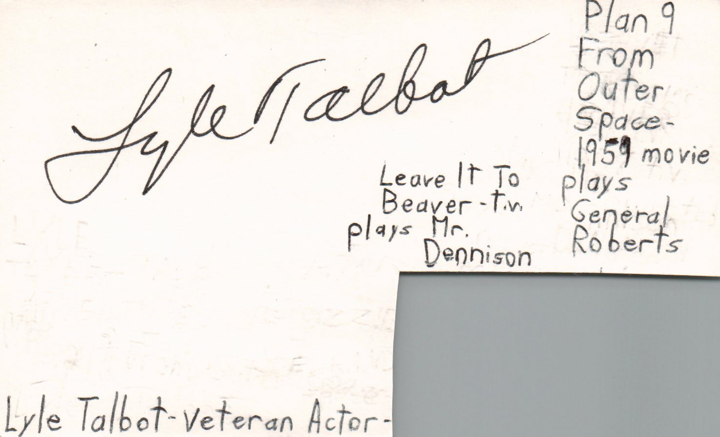 Lyle Talbot Veteran Actor Leave It To Beaver TV Autographed Signed ...
