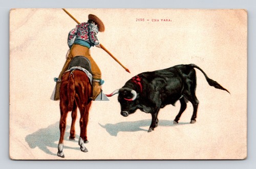 Postcard Bull Fighting Matador Una Vara A Rod Blood Sangria Horseback ...