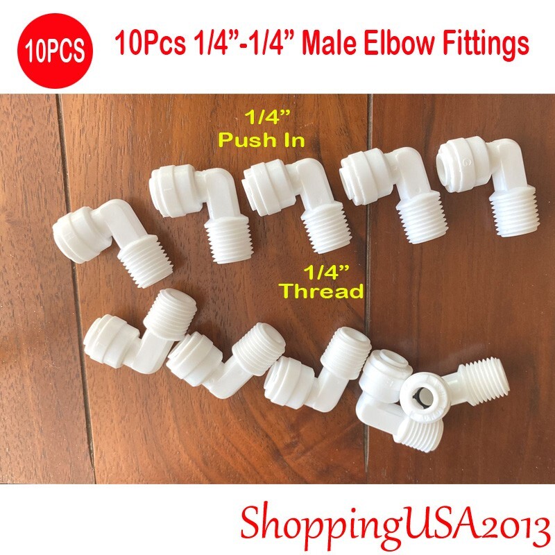 10 X 1/4"-1/4" Male Elbow Fittings Quick Connect Thread Push In 90 ...