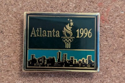 1996 Atlanta Olympic Licensed Pin with Olympic Flame Atlanta Skyline ...