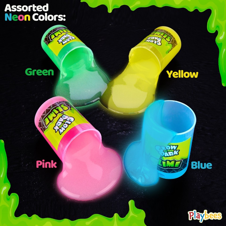 Glow in The Dark Slime - 6 Pack - Neon Blue, Green, Pink, Yellow Colors ...