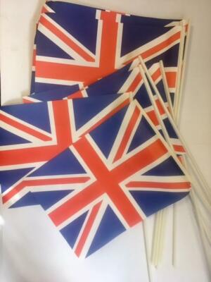 12x PLASTIC Union Jack Hand Held Waving Flags VE Day Coronation Royal ...