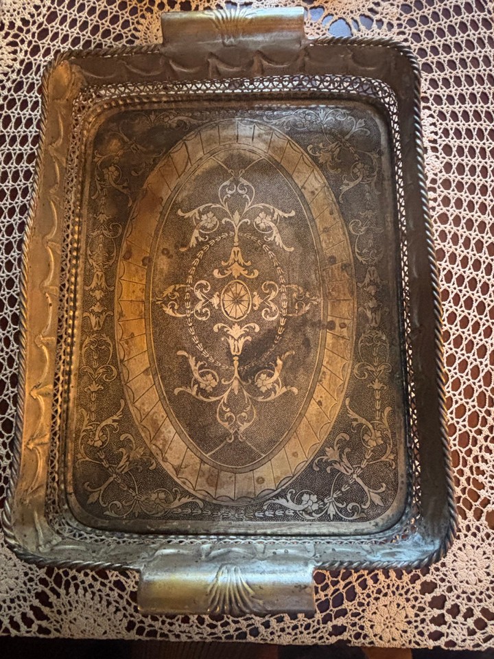 Castilian Imports Vintage Large Solid Brass Heavy Decorated Tray 21"X ...