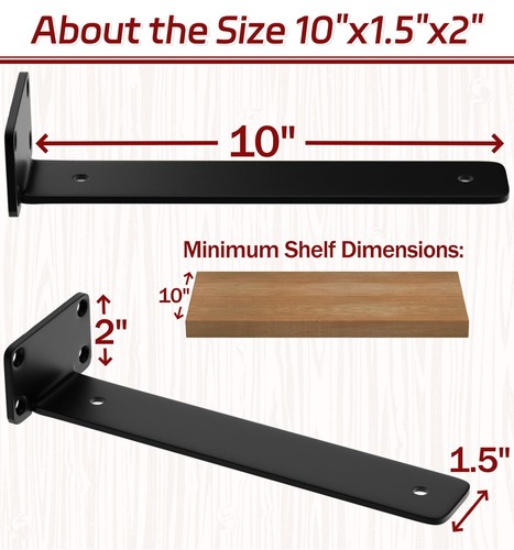 10 Inch Shelf Brackets, 12 Pack Floating Shelf Bracket, 1/5” Thick ...