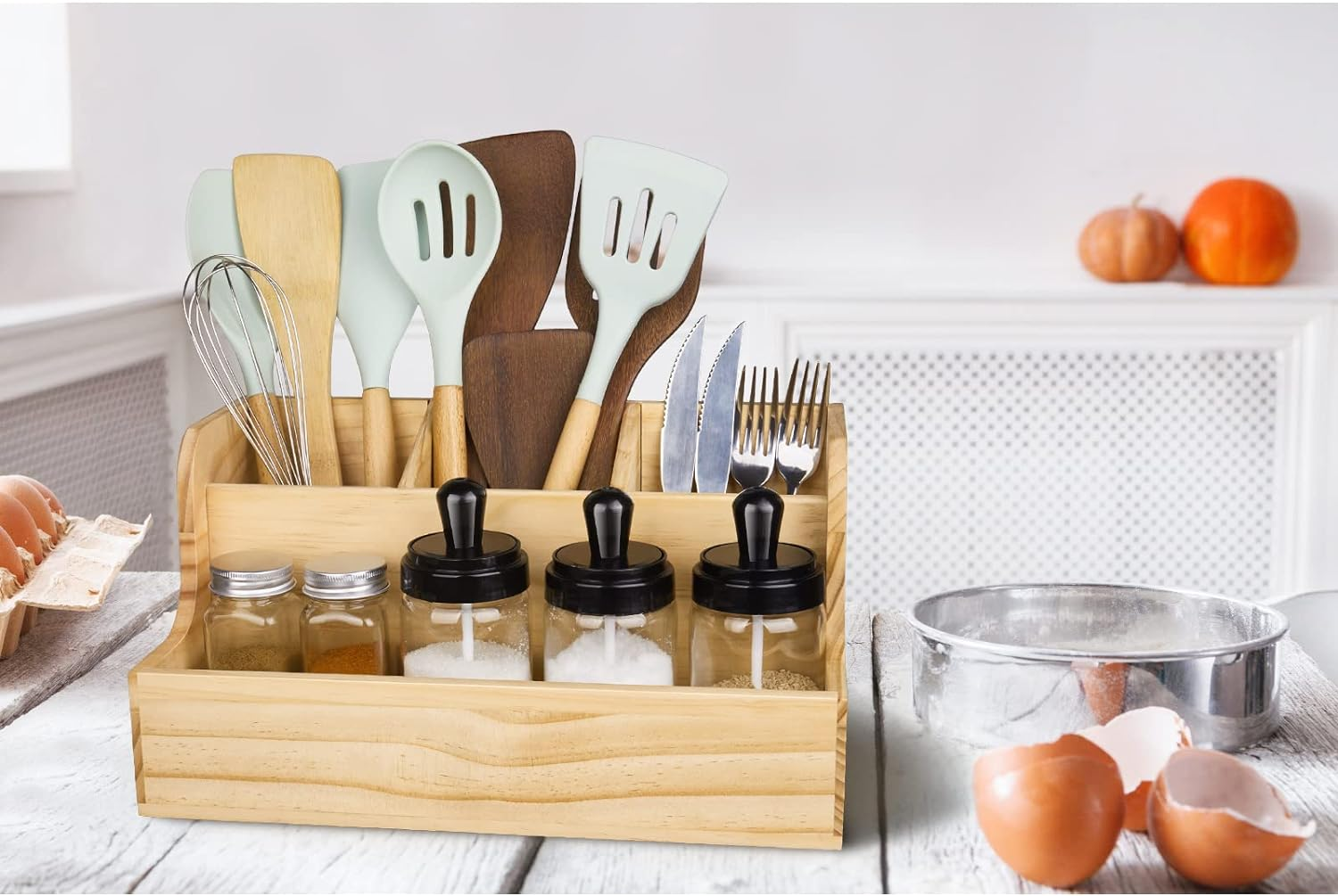 Utensil Holder Wood Cooking Utensil Organizer Large Farmhouse 4 ...