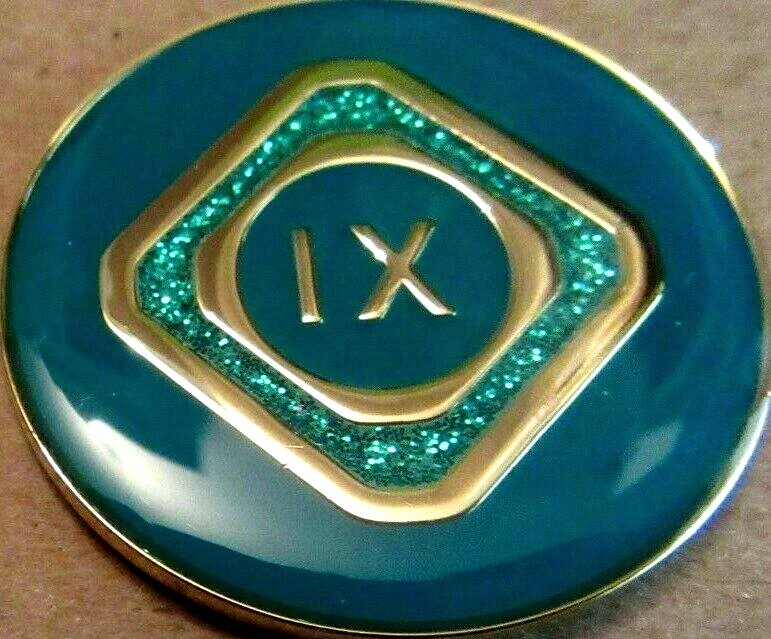 Narcotics Anonymous Green 9 Year Medallion Teal Sparkle silver NA coin ...