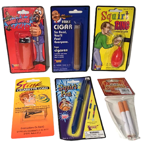Funny PRACTICAL JOKE SET 6 Prank Kit Cigarette Squirt Gum Ring Lighter ...