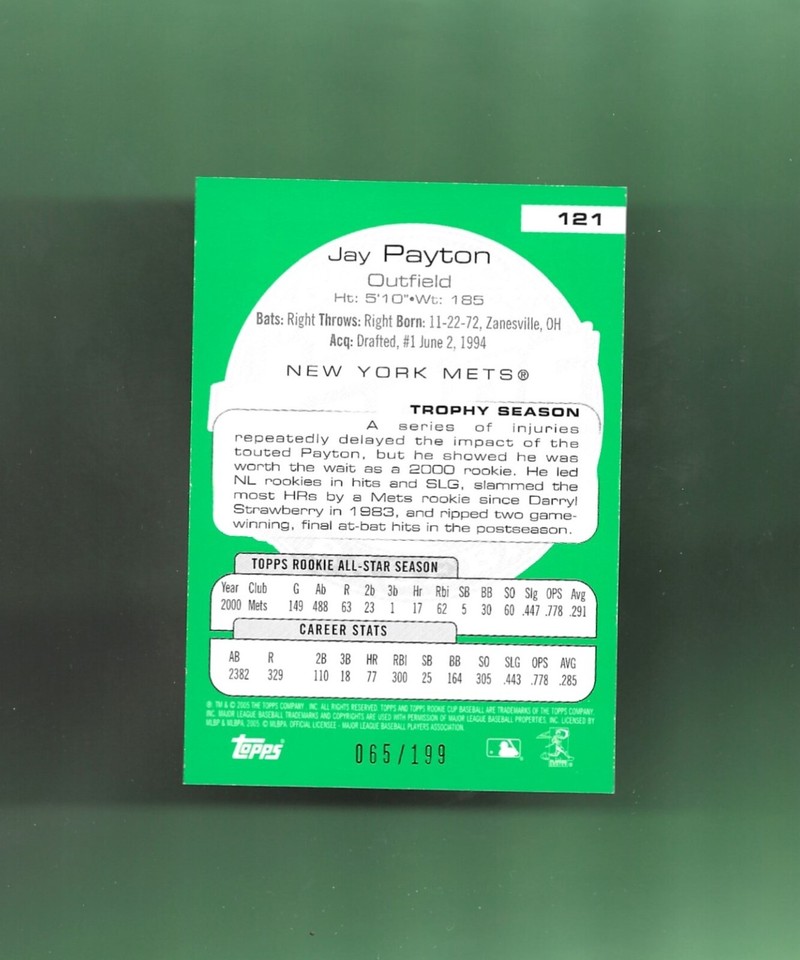 2005 Topps Rookie Cup GREEN LIMITED Card # 121 JAY PAYTON NY METS /199 ...
