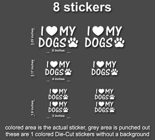 I LOVE MY DOGS Decals Stickers Heart Paw Print Puppy Pet Animal Breed ...