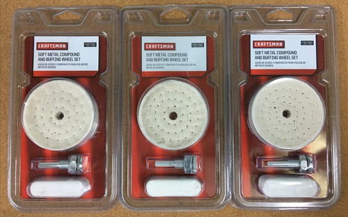 3 Pks. CRAFTSMAN 3" 40 PLY BUFFING WHEEL SET w/SOFT METAL COMPOUND ...