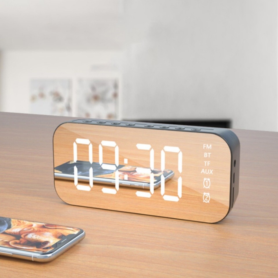 Digital Alarm Clock with Time LED Display Mirror Clock Wireless Stereo ...