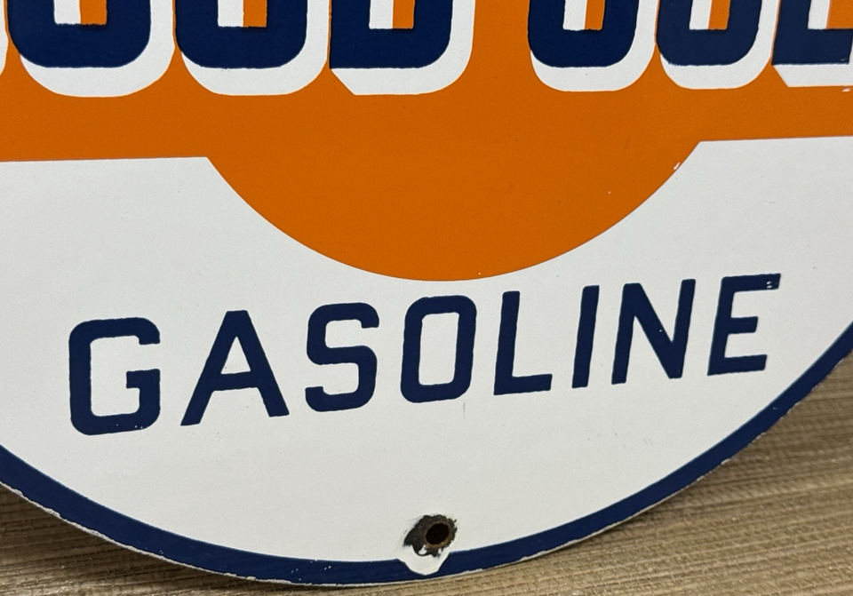 VINTAGE GOOD GULF GASOLINE PORCELAIN SIGN GENERAL STORE GAS STATION ...