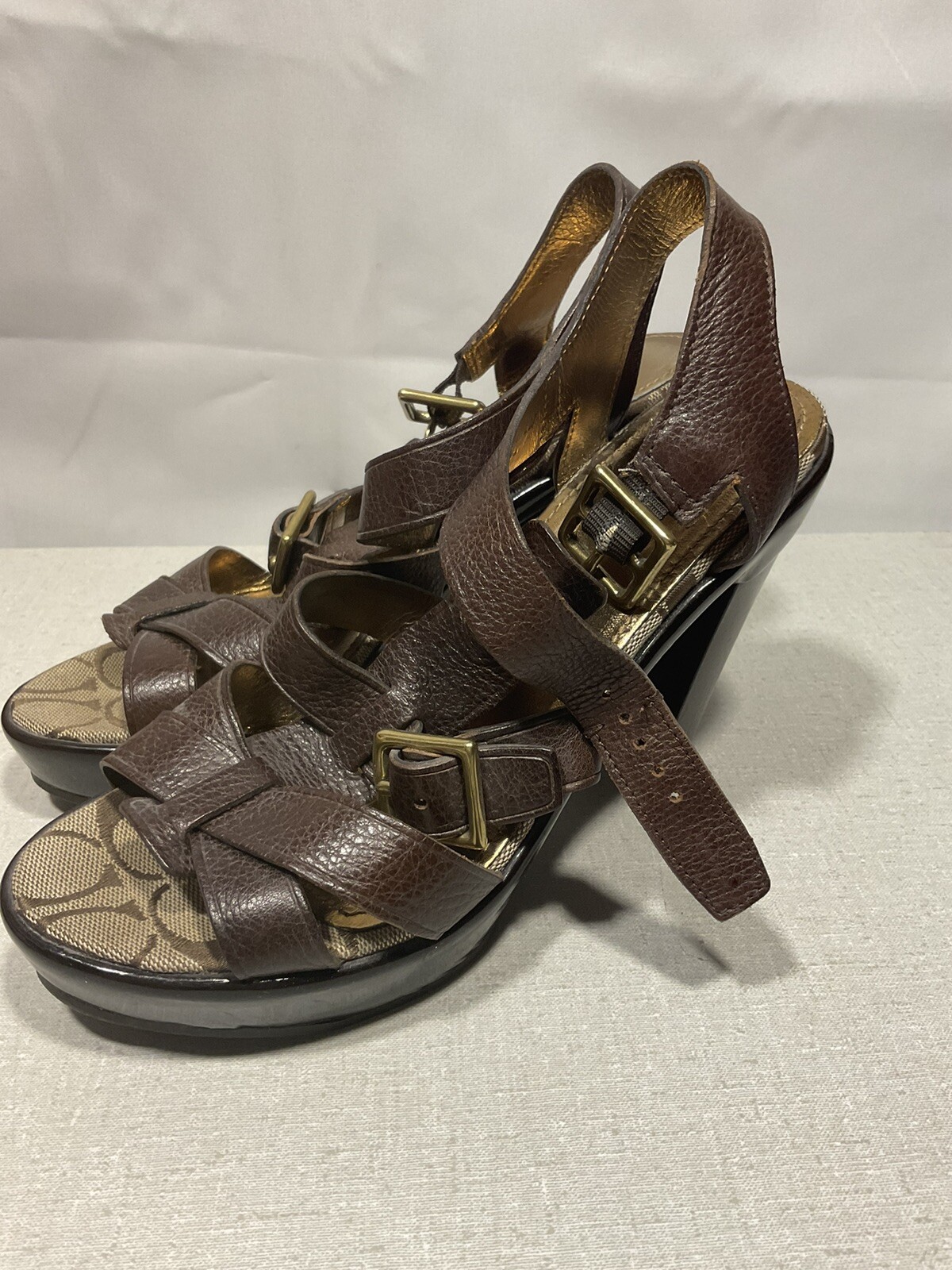 Coach Signature Women High Heel Sandals Leather Sling… - Gem