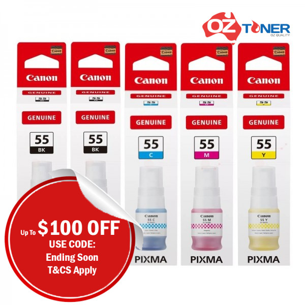 Bundle: 4x Pack Genuine Canon GI-55 GI55 C/M/Y/K Ink Bottle Set GX1060 ...