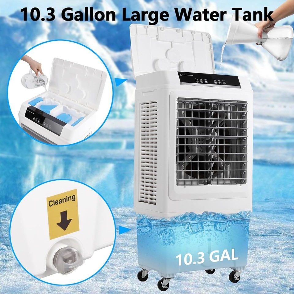 3500 CFM Evaporative Air Cooler 10.3 Gallon Swamp Cooler with Remote ...