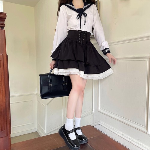 Sweet Girls High Waist Ruffles A-Line Skirts Bowknot Japanese Summer ...