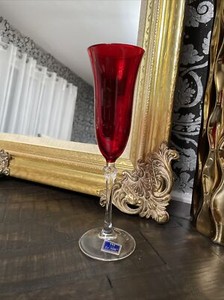 NEW LE STELLE GORGEOUS RUBY RED CHAMPAGNE FLUTE DIAMOND CUT GLASS ...