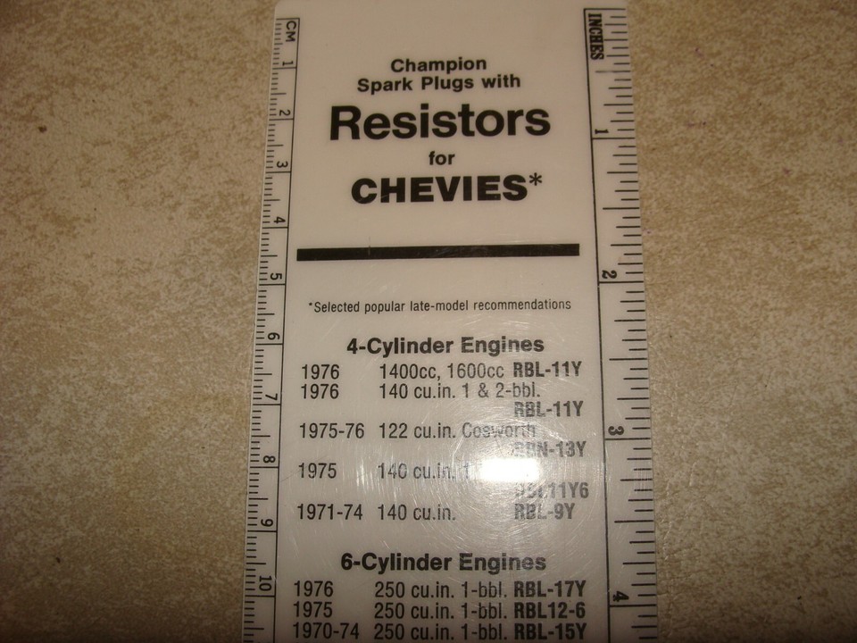 Champion Spark Plug Ruler Chevy Ford Resistors Chart Advertising | eBay