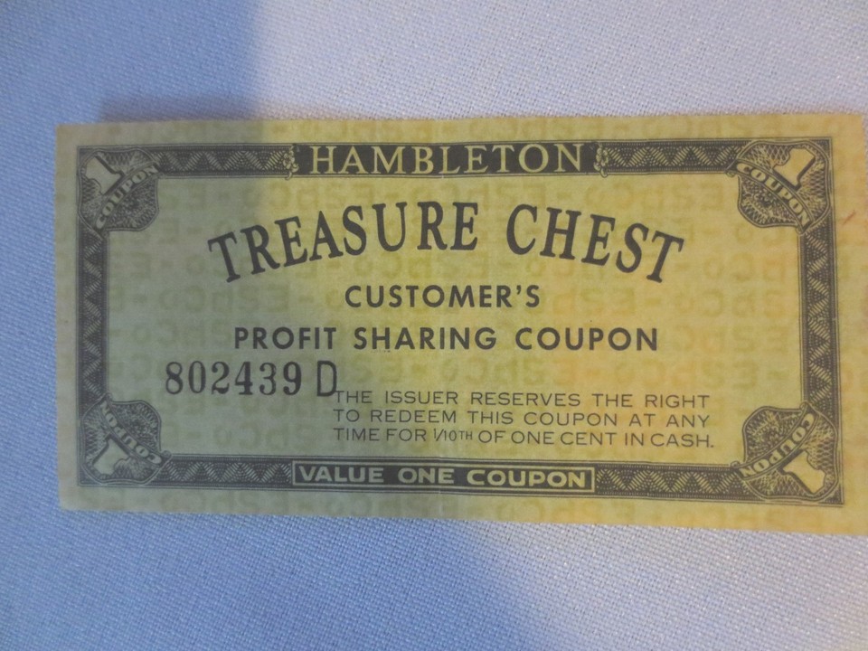 "TREASURE CHEST" Customer's profit sharing coupon Hambleton--Lot of 126 ...