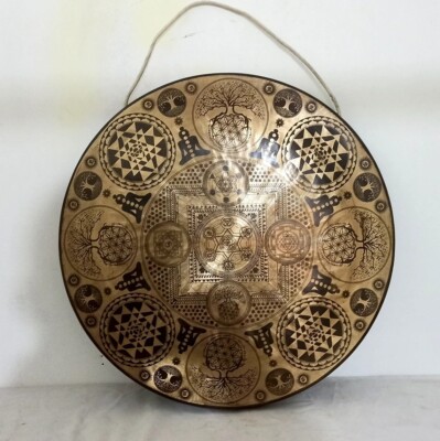 Shree Yantra, Tree of Life, Yogi, Mandala carved Gong /Handcrafted ...