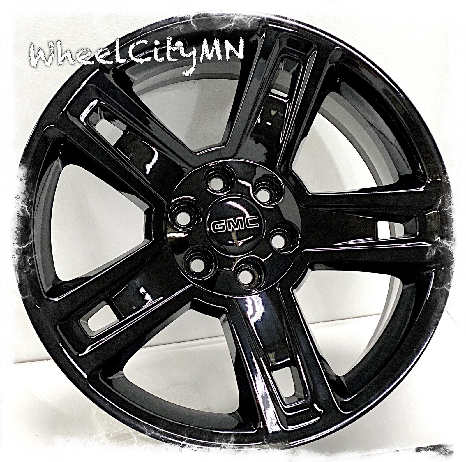 22" gloss black GMC Sierra 1500 Yukon Denali OE replica 5664 wheels 6x5 ...