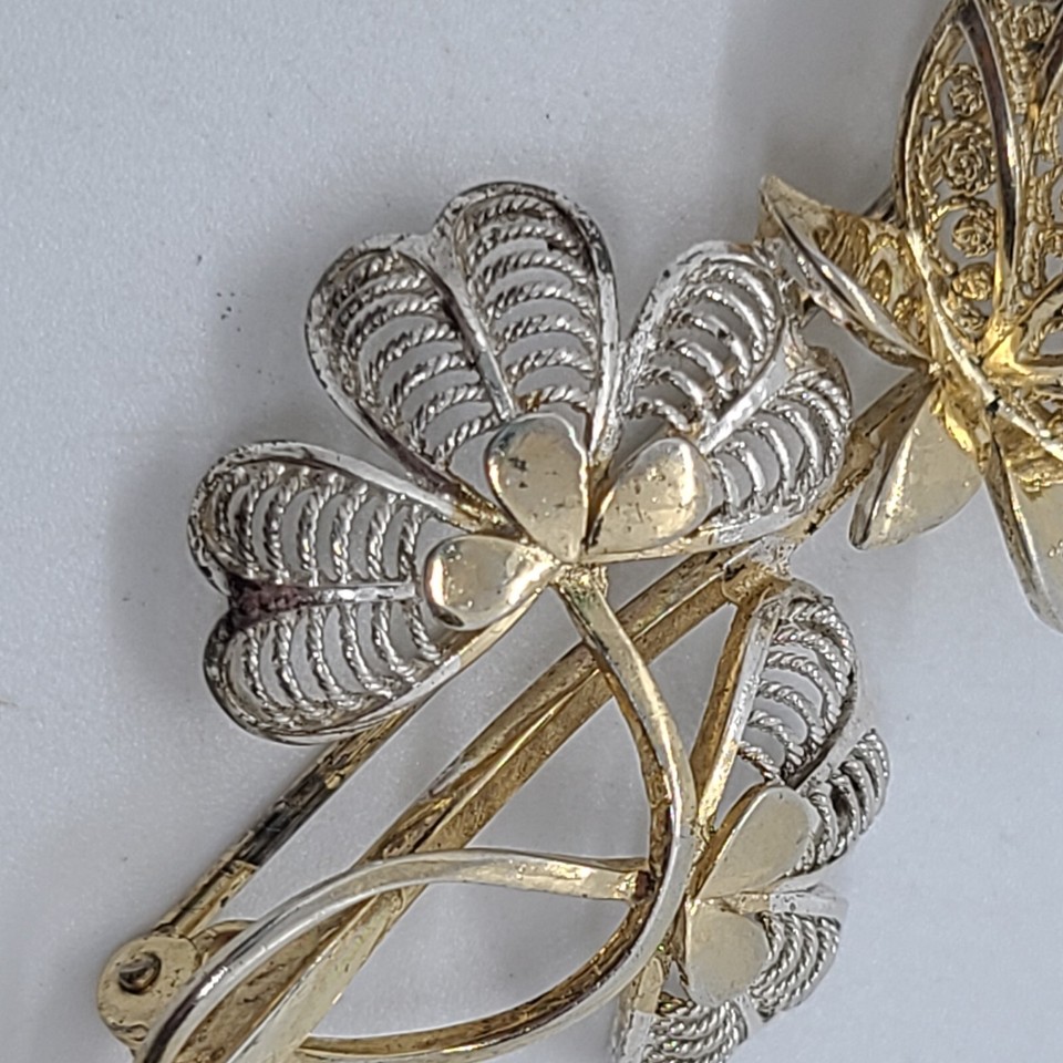 Van Lou Sterling Silver Vermeil Filigree Germany Floral Flower Pin ...