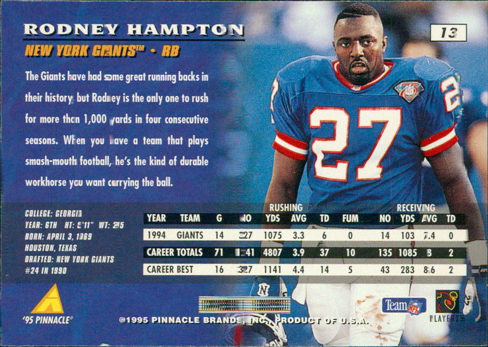 1995 Pinnacle - #13 Rodney Hampton | eBay