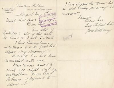 1889 Liverpool Corinthian Buildings Mrs Milligan to Capt Milligan ...