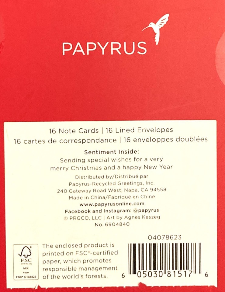NEW BOX Of 16 Papyrus Christmas Cards Decorated Tree Oblong Gold Foil ...