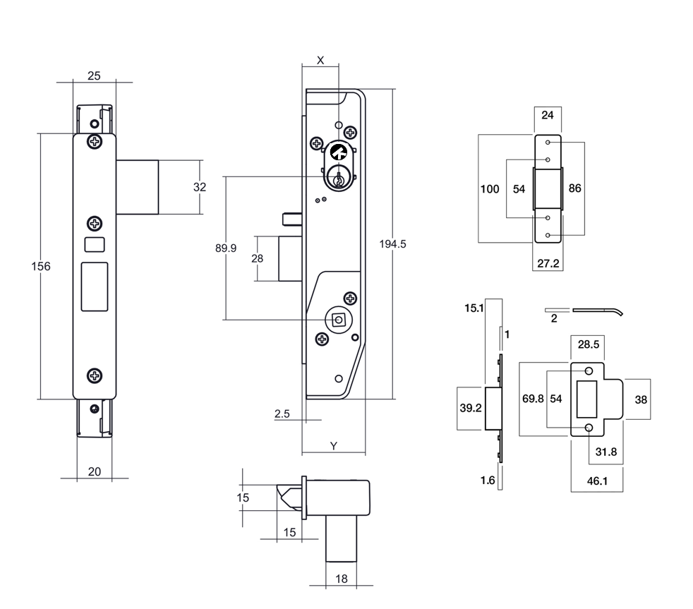 Lockwood 3782 Narrow Mortice Lock Kit Matt Black Cylinder & Turn ...