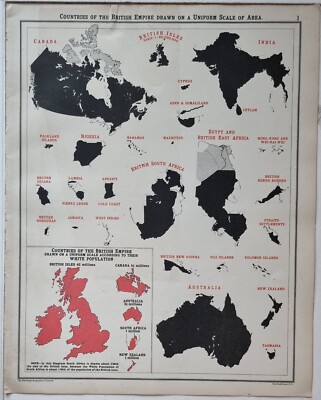 1905 MAP COUNTIRES OF BRITISH EMPIRE INDIA BRITISH ISLES CANADA ...