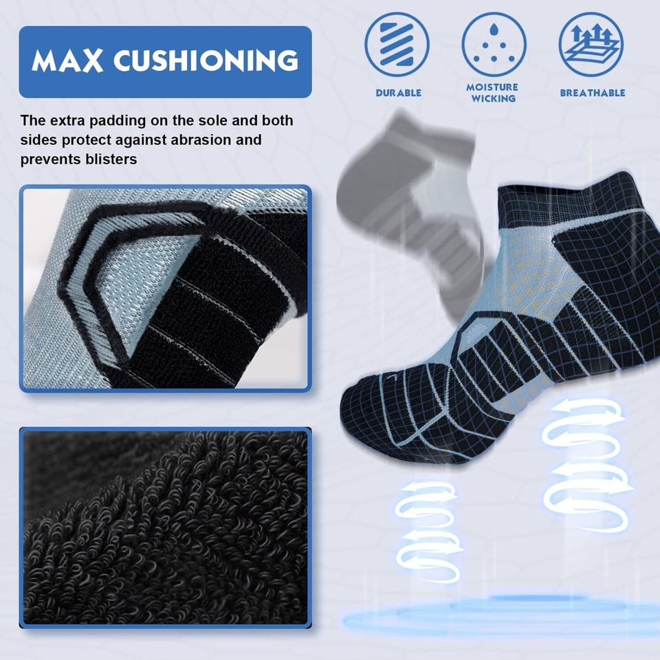 Hylaea Athletic Running Socks Cushion Padded Medium, 3 Pairs Red Blue ...