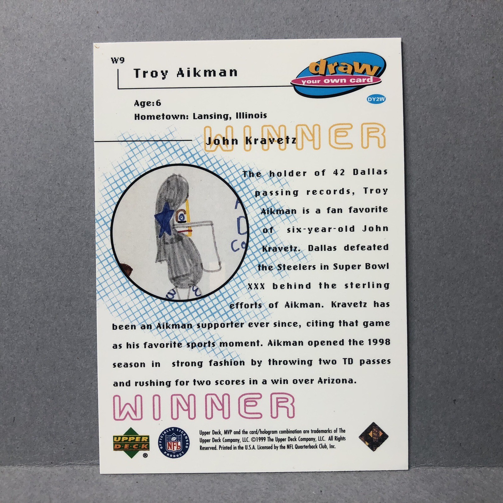 1999 Upper Deck MVP Draw Your Own Card #W9 Troy Aikman HOF Cowboys | eBay