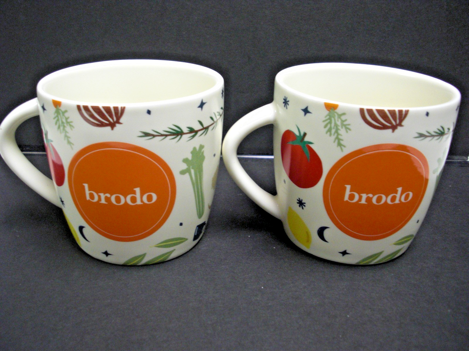 Brodo Ceramic Mugs (2) Bone Broth NYC Restaurant Logo Red White - MAKE ...