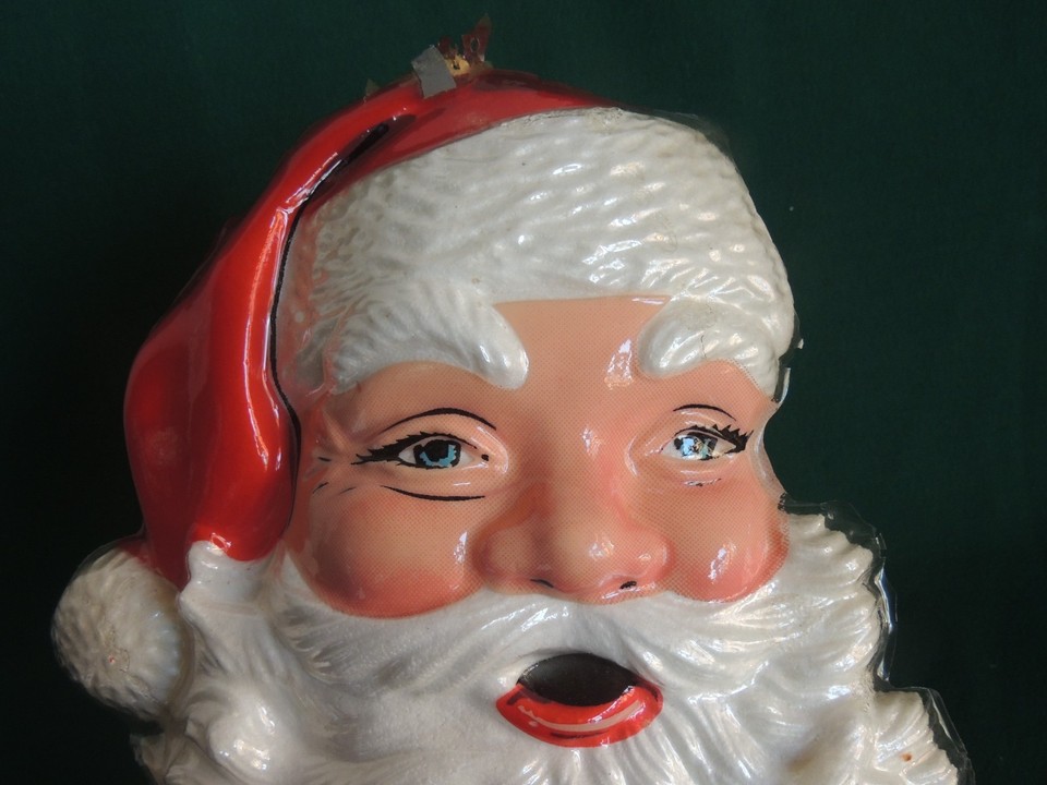 Vintage Styrofoam 11.5" Christmas Santa Claus Head Face Plastic Holiday ...
