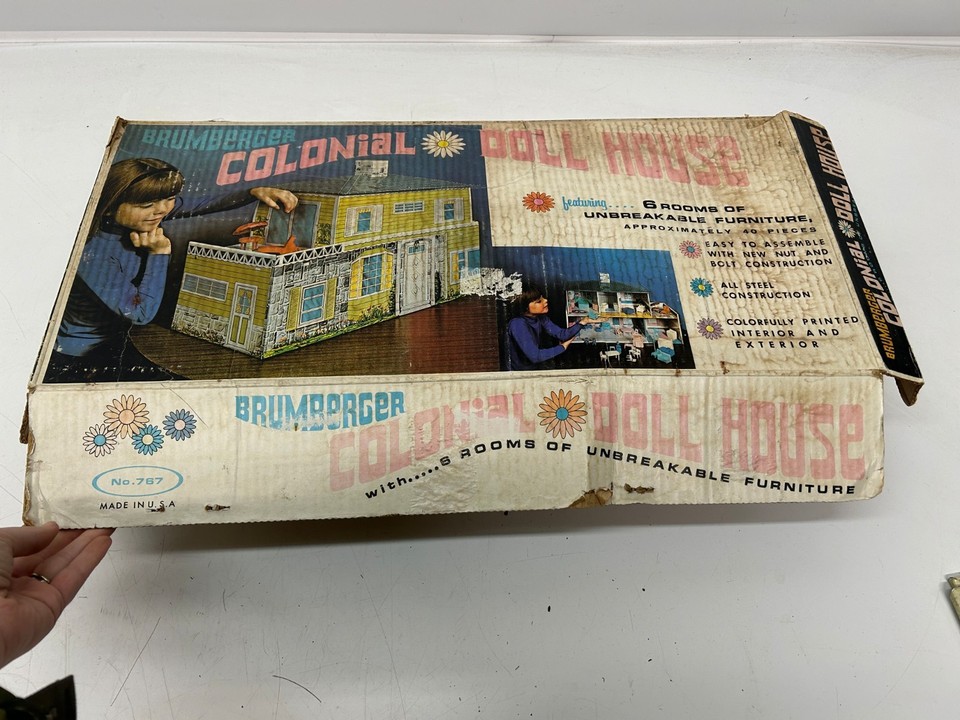 Vtg Brumberger #767 Colonial Doll House Litho Tin Toy W/ Box Furniture ...
