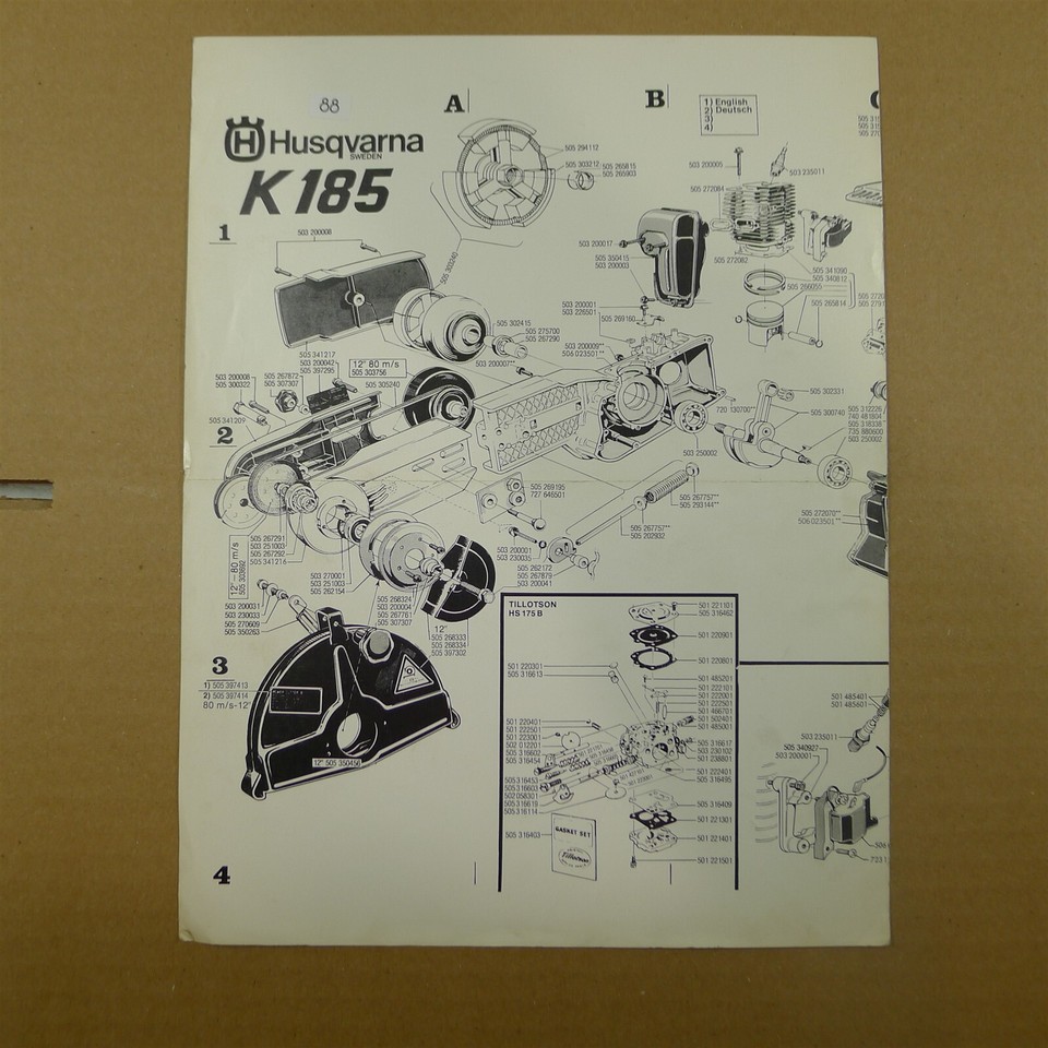 OEM Husqvarna K185 Demolition Saw Original Illustrated Parts List IPL ...