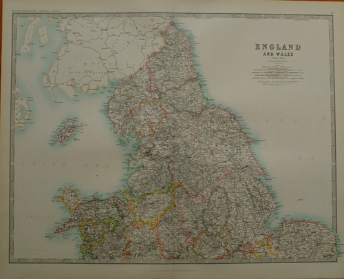 1887 LARGE VICTORIAN MAP ~ ENGLAND & WALES NORTHERN ~ YORK DURHAM ISLE ...