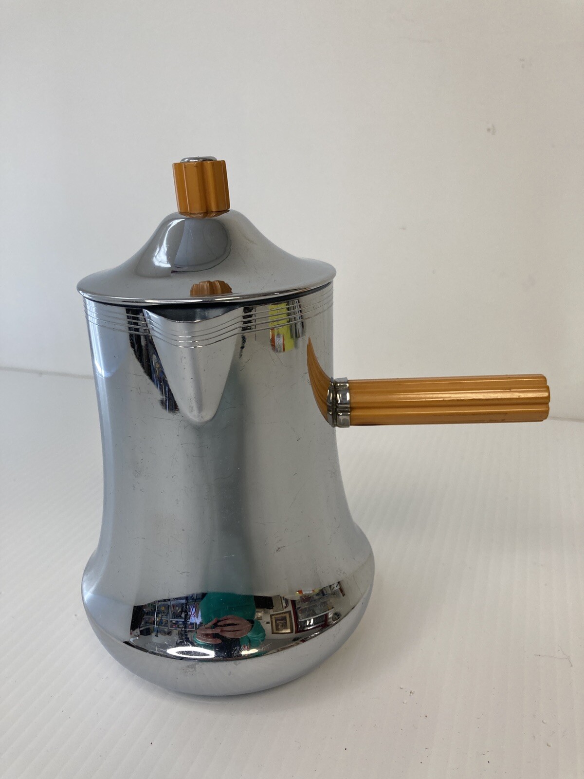 Farberware Coffee Pot Chrome Butterscotch Bakelite Handle Vintage NY E5 ...