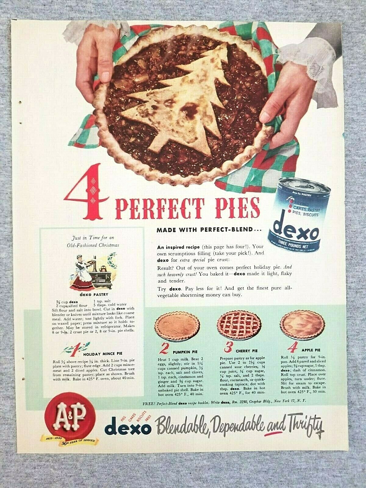 1949 Magazine Advertisement Page Dexo Shortening Baking Pastry Pie ...