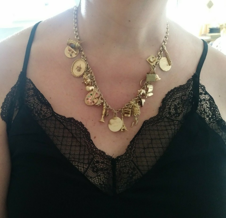14K GOLD VINTAGE LARGE 78 GRAM 22 GOLD CHARM NECKLACE,STUNNING ONE OF A ...