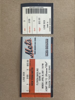 April 30 2007 New York Mets vs Marlins Ticket Stubs Seat 5 | eBay