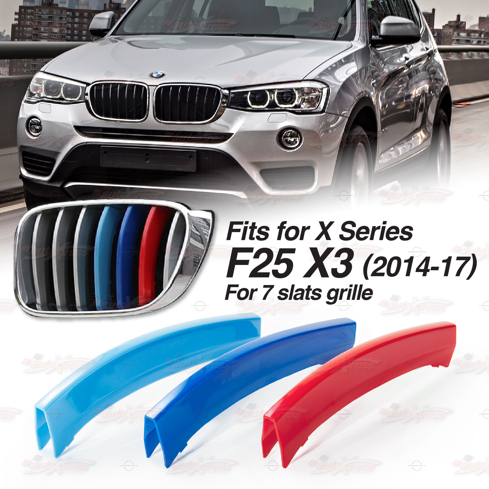 M-Sport 7 Slats Kidney Grill Grille 3 Color Cover Clips for BMW X3 F25 ...