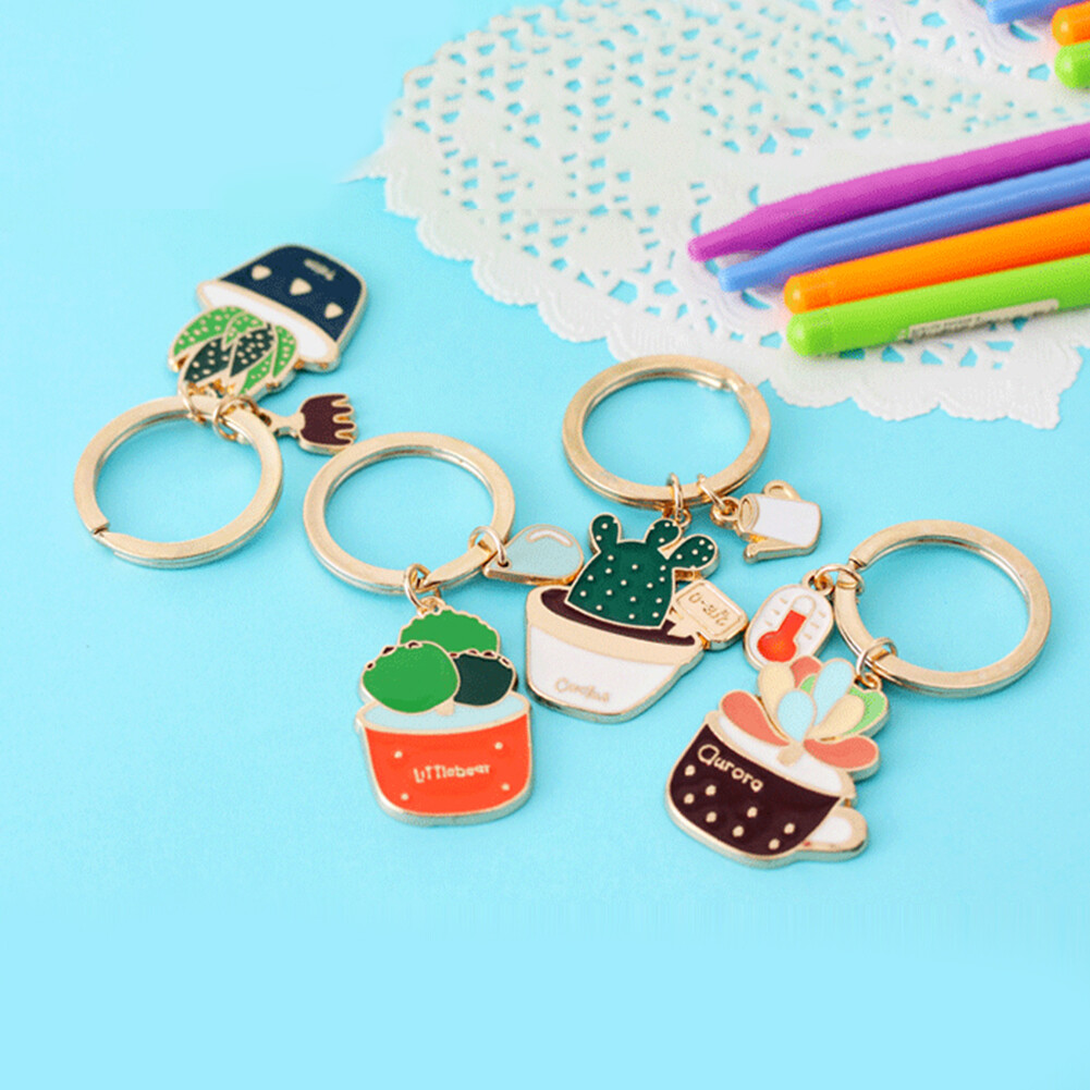 Enamel Cactus Keychain Women Succulent Potted Car Key Holder Ring Bag ...