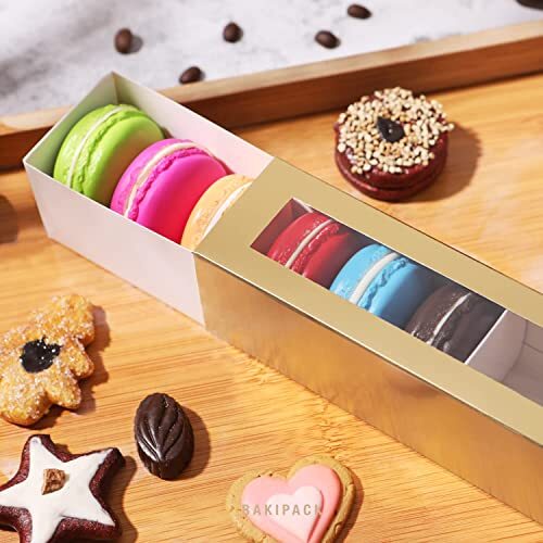 25 Macaron Boxes For 6 Macarons Gold Macaron Boxes With Interior Measurement 7.3 | eBay